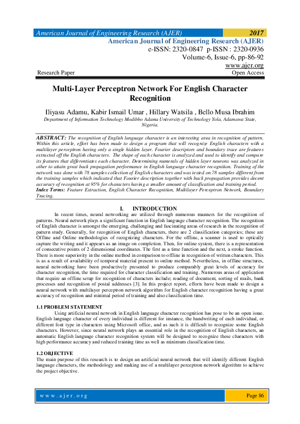 (PDF) Multi-Layer Perceptron Network For English Character Recognition ...