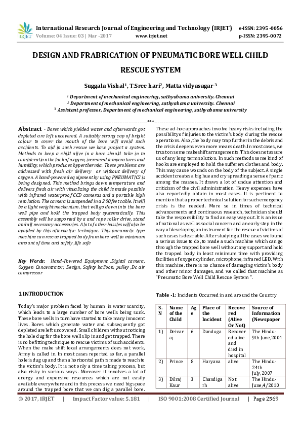 (PDF) DESIGN AND FRABRICATION OF PNEUMATIC BORE WELL CHILD RESCUE SYSTEM