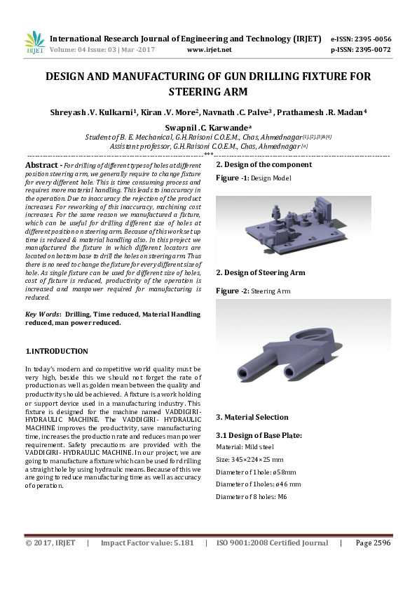 (PDF) DESIGN AND MANUFACTURING OF GUN DRILLING FIXTURE FOR STEERING ARM
