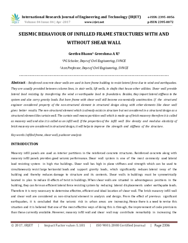 (PDF) SEISMIC BEHAVIOUR OF INFILLED FRAME STRUCTURES WITH AND WITHOUT SHEAR WALL