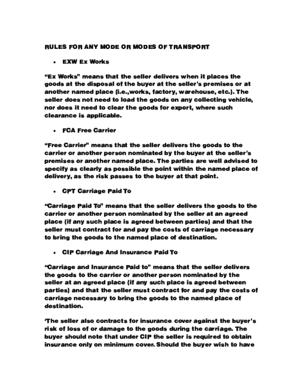 (DOC) RULES FOR ANY MODE OR MODES OF TRANSPORT