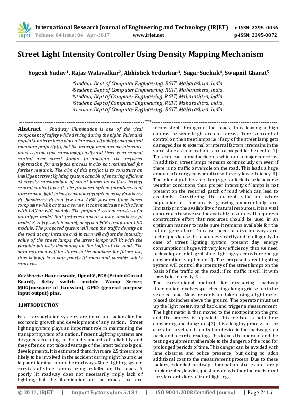(PDF) Street Light Intensity Controller Using Density Mapping Mechanism