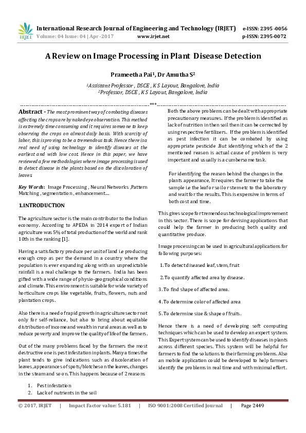 (PDF) A Review on Image Processing in Plant Disease Detection