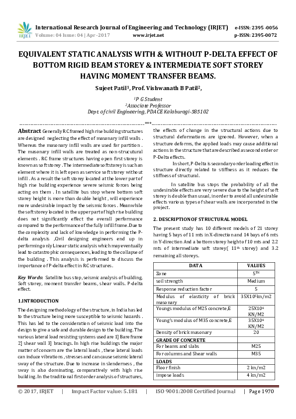 (PDF) EQUIVALENT STATIC ANALYSIS WITH & WITHOUT P-DELTA EFFECT OF ...