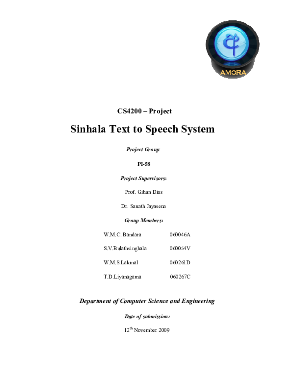 (PDF) Sinhala Text to Speech System