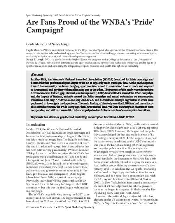 (PDF) Are Fans Proud of the WNBA's 'Pride' Campaign