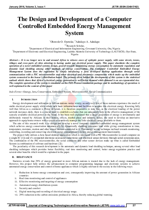 (PDF) The Design and Development of a Computer Controlled Embedded ...