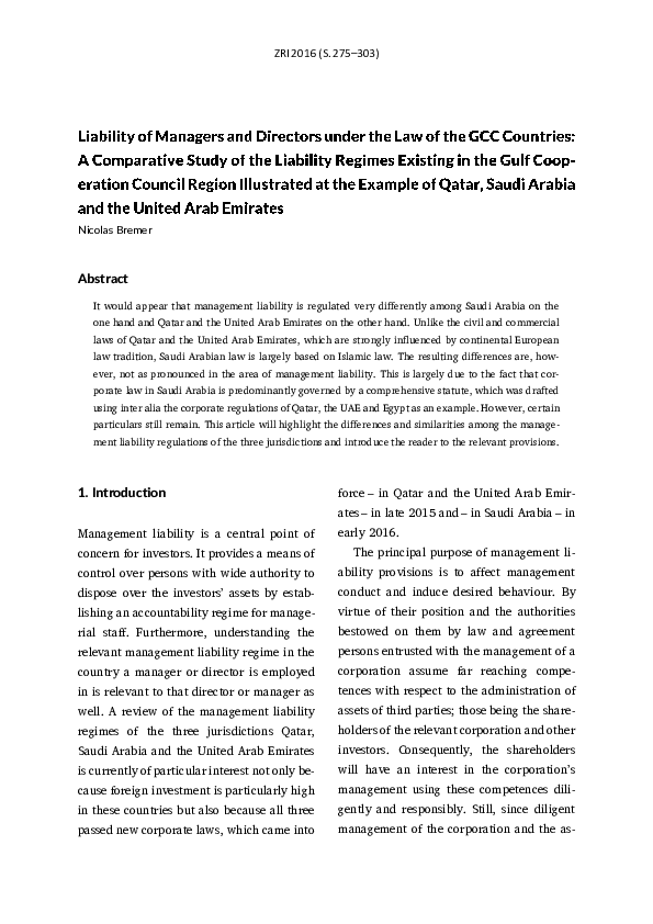 (PDF) Liability of Managers and Directors under the Law of the GCC ...