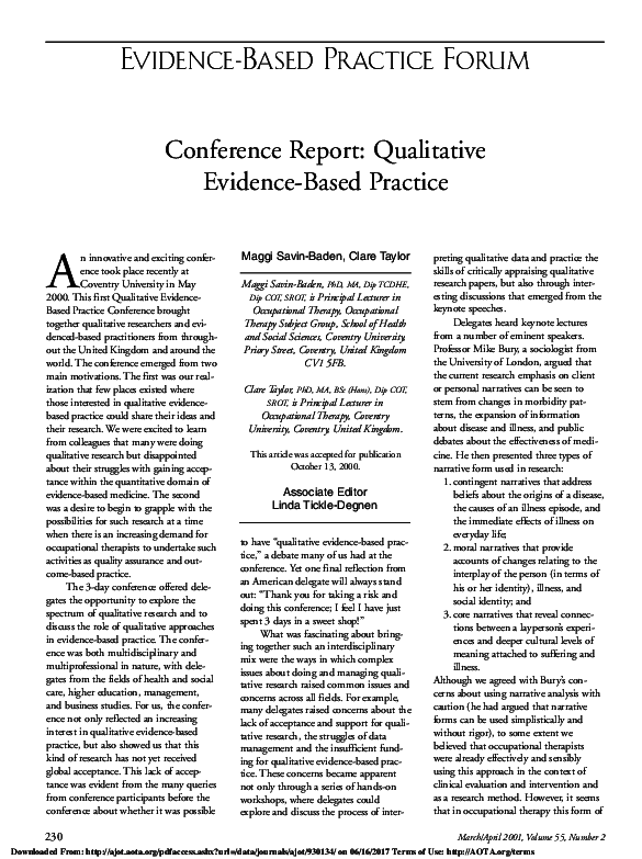 (PDF) Conference Report: Qualitative Evidence-Based Practice | Maggi ...