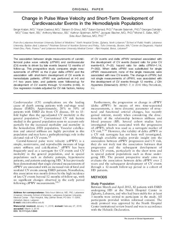 (PDF) Change in Pulse Wave Velocity and Short-Term Development of ...