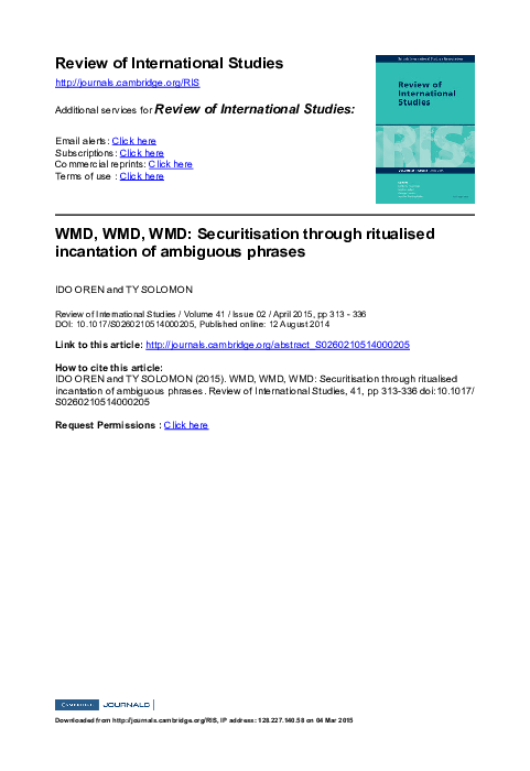 (PDF) WMD, WMD, WMD: Securitisation through ritualised incantation of ...