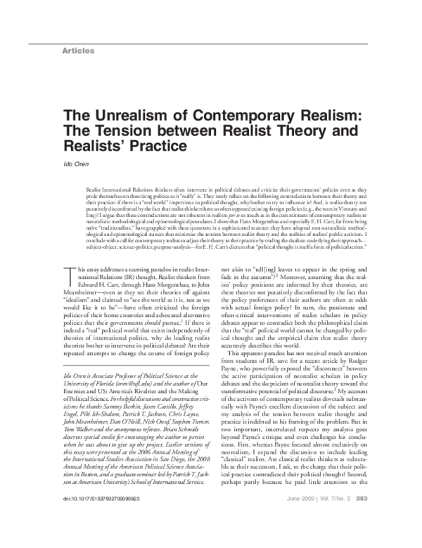 (PDF) The Unrealism of Contemporary Realism: The Tension between ...