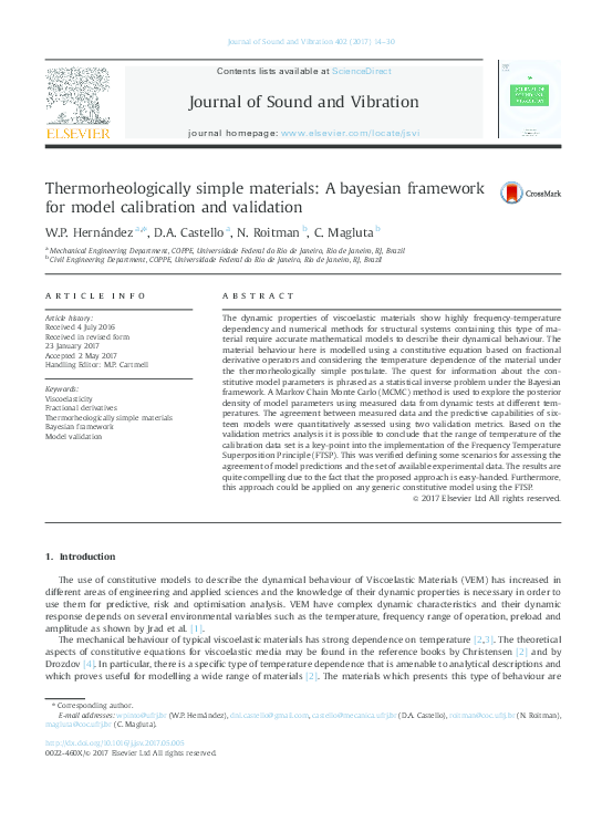 (PDF) Thermorheologically simple materials: A bayesian framework for model calibration and ...