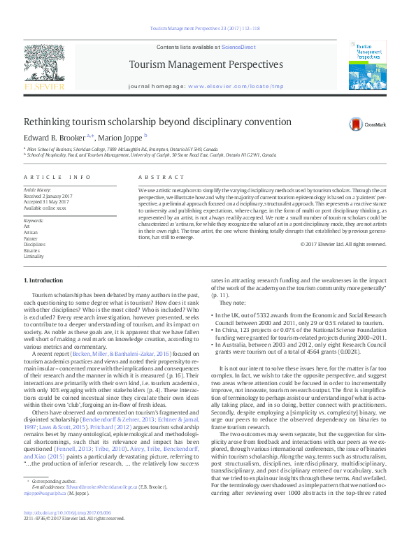 (PDF) Rethinking tourism scholarship beyond disciplinary convention