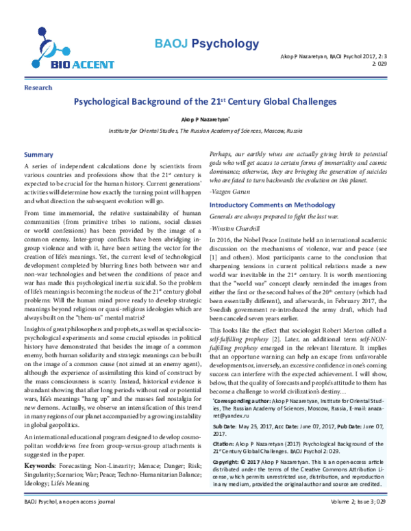 (PDF) Psychological Background of the 21 st Century Global Challenges ...
