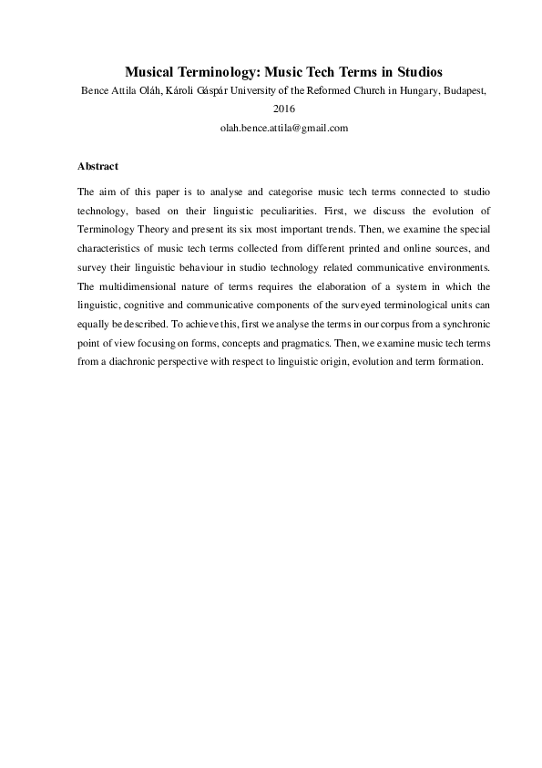 (PDF) Musical Terminology: Music Tech Terms in Studios
