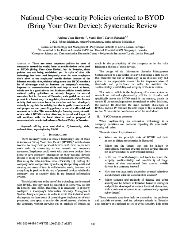 (PDF) National Cyber-security Policies oriented to BYOD (Bring Your Own ...