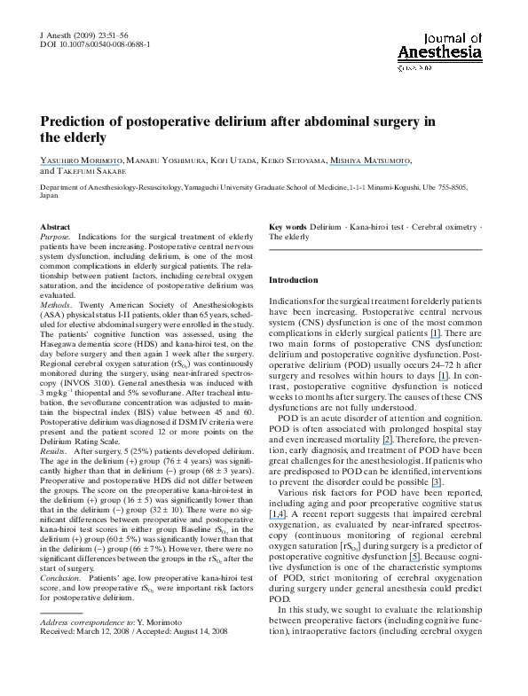 (PDF) Postoperative Delirium Prediction in Elderly Abdominal Surgery