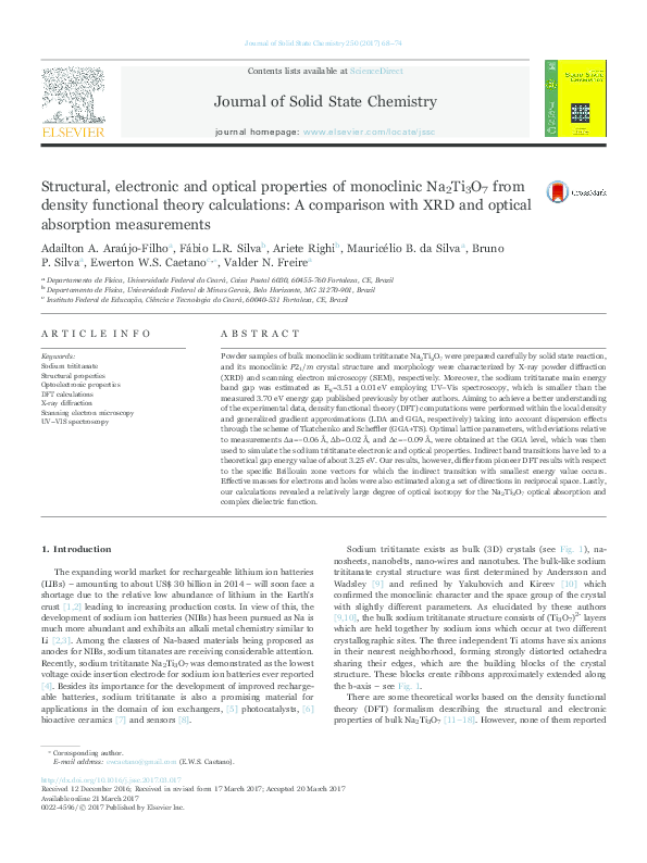 (PDF) Structural, electronic and optical properties of monoclinic Na2Ti3O7 from density ...