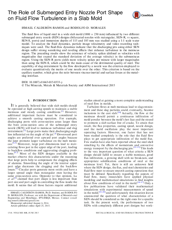 (PDF) The Role of Submerged Entry Nozzle Port Shape on Fluid Flow ...