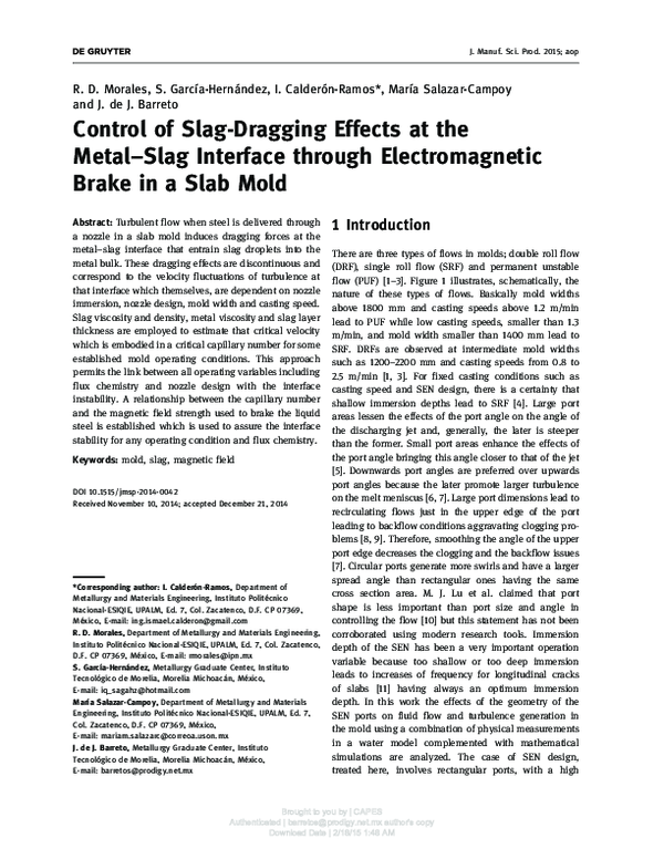 (PDF) Control of Slag-Dragging Effects at the Metal–Slag Interface ...