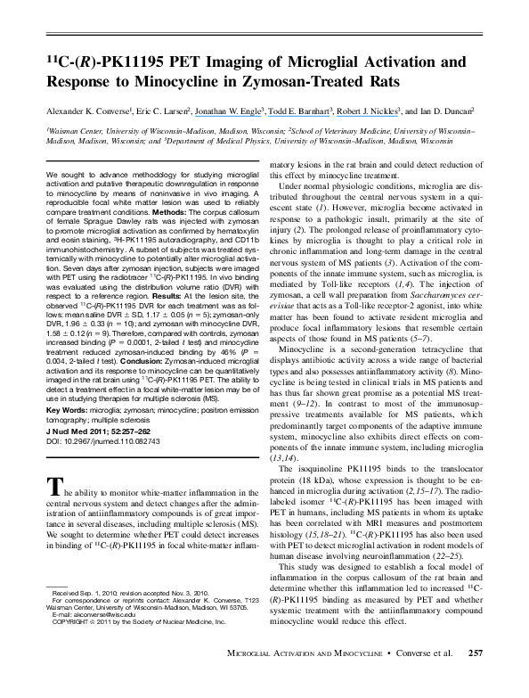(PDF) 11C-(R)-PK11195 PET Imaging of Microglial Activation and Response to Minocycline in ...