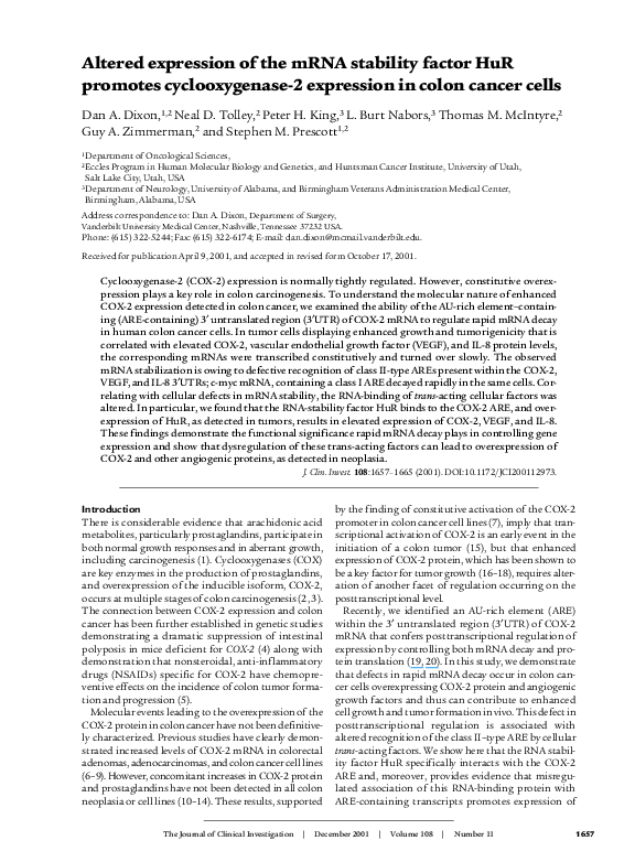 (PDF) Altered expression of the mRNA stability factor HuR promotes ...