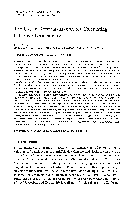 (PDF) The use of renormalization for calculating effective permeability