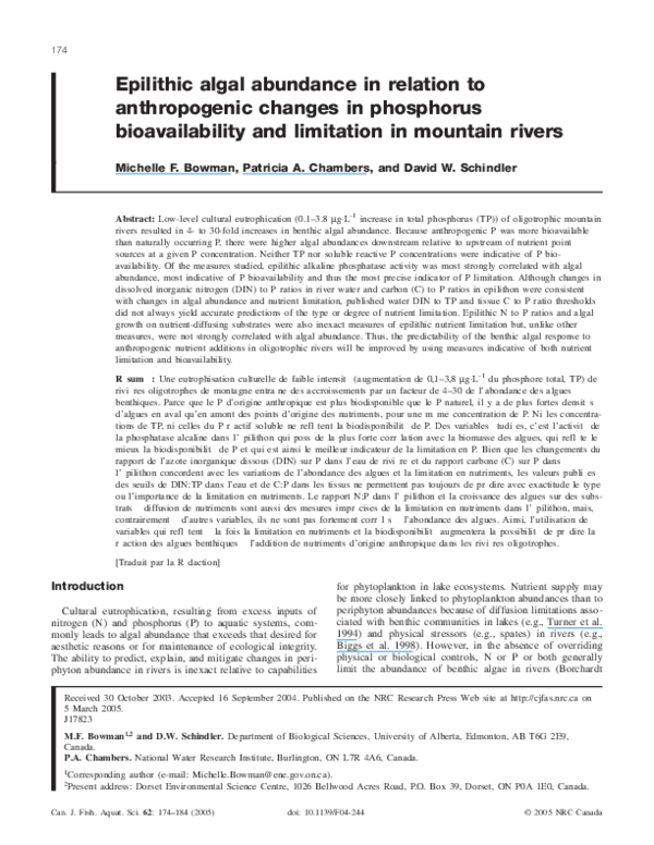 (PDF) Epilithic algal abundance in relation to anthropogenic changes in ...