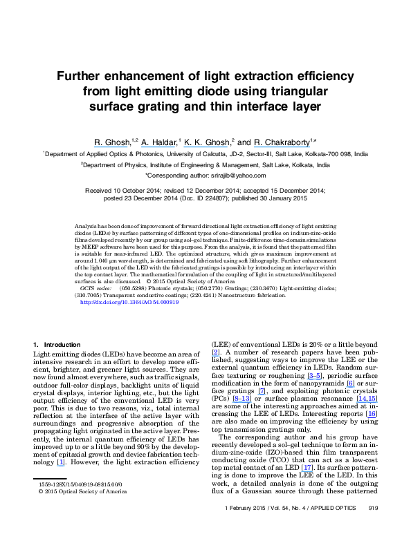 (PDF) Further enhancement of light extraction efficiency from light emitting diode using ...