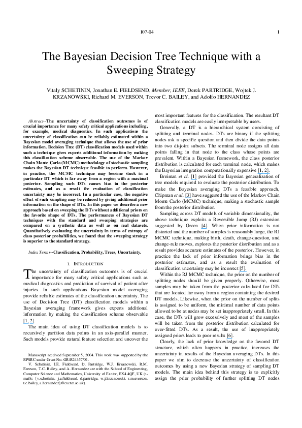 Pdf The Bayesian Decision Tree Technique With A Sweeping Strategy