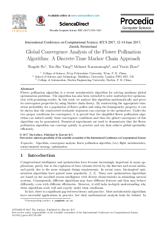 (PDF) Global Convergence Analysis of the Flower Pollination Algorithm: A Discrete-Time Markov ...
