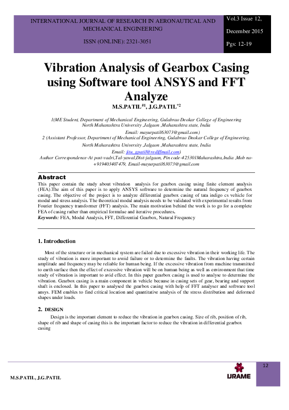 (PDF) Vibration Analysis of Gearbox Casing using Software tool ANSYS and FFT Analyze