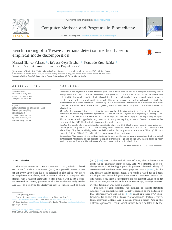 (PDF) Benchmarking of a T-wave alternans detection method based on empirical mode decomposition