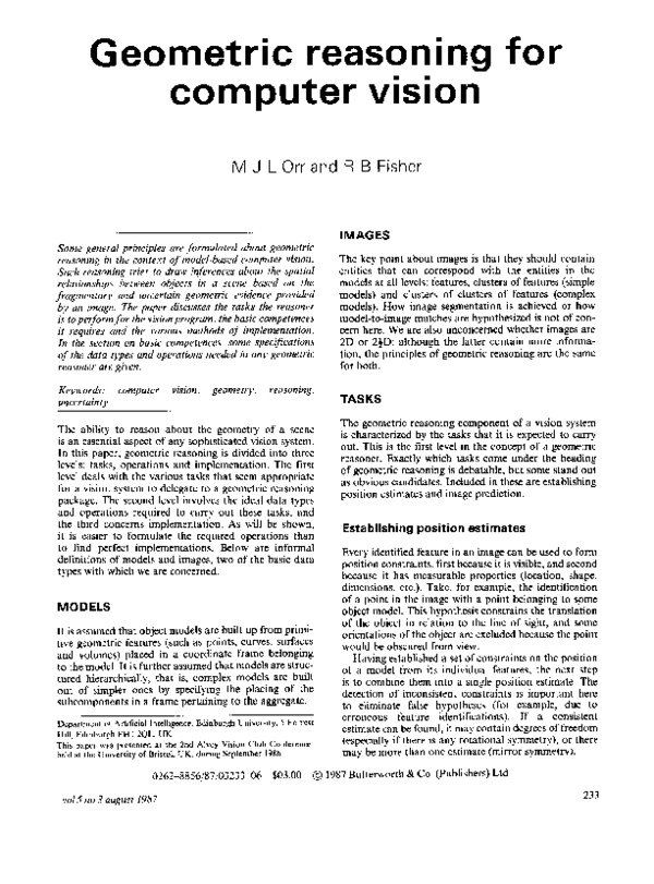 (PDF) Geometric reasoning for computer vision | Bob Fisher - Academia.edu