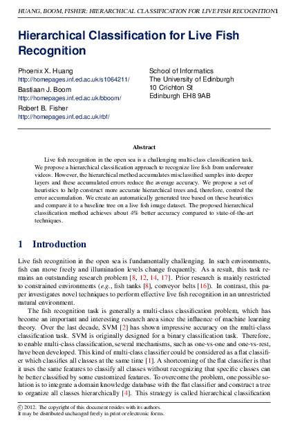 (PDF) Hierarchical Classification for Live Fish Recognition