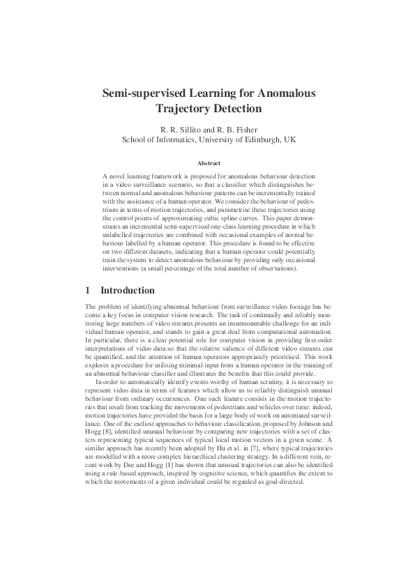 (PDF) Semi-supervised Learning for Anomalous Trajectory Detection