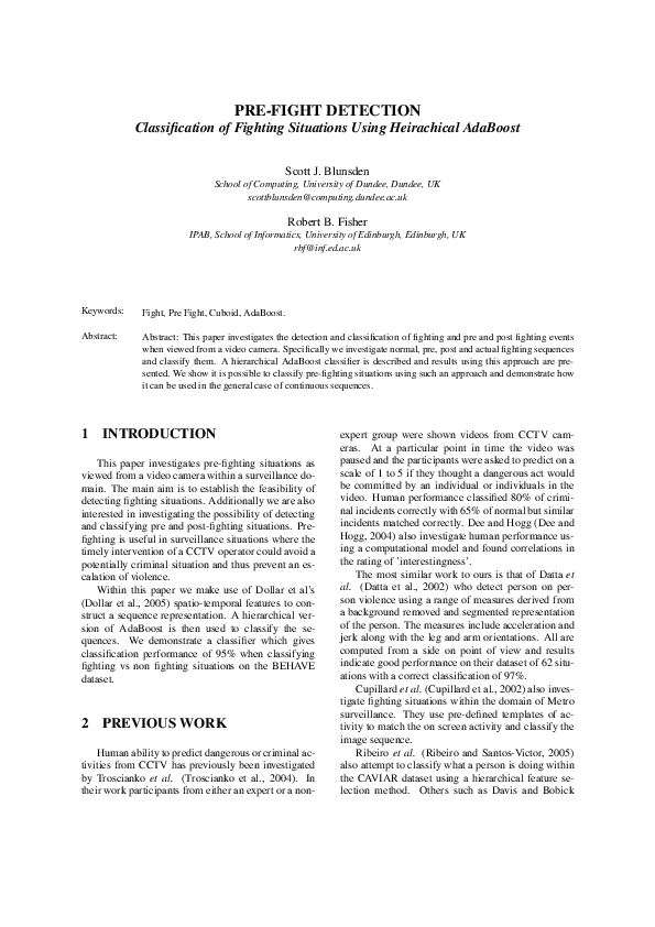 (PDF) PRE-FIGHT DETECTION Classification of Fighting Situations Using ...