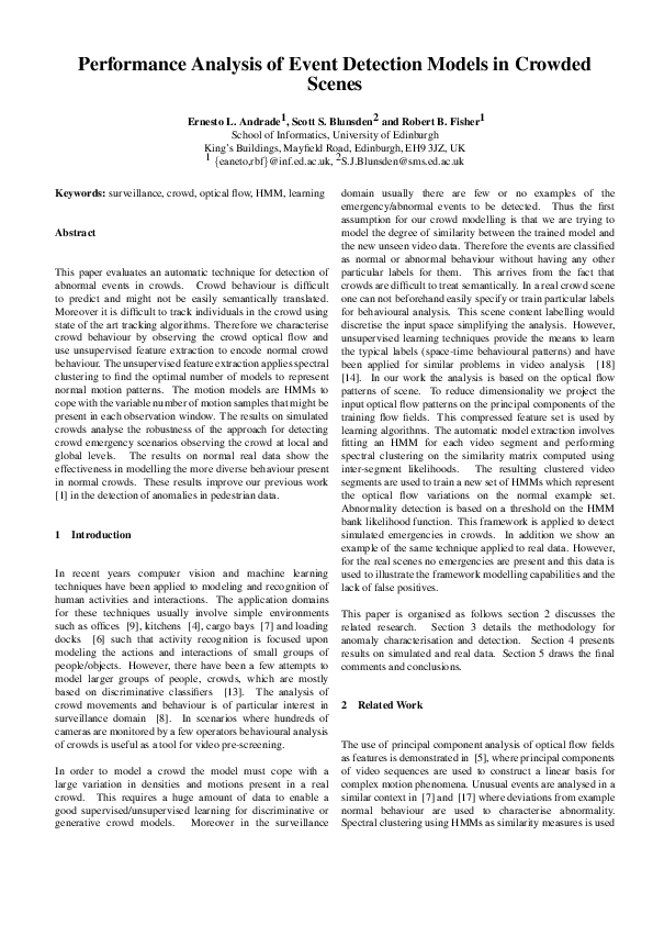 (PDF) Performance Analysis of Event Detection Models in Crowded Scenes
