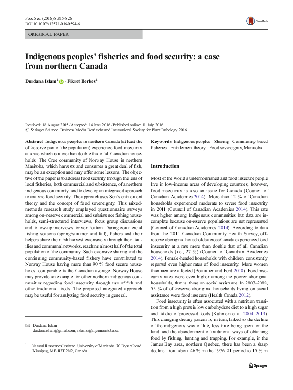 (PDF) Indigenous peoples' fisheries and food security: a case from ...