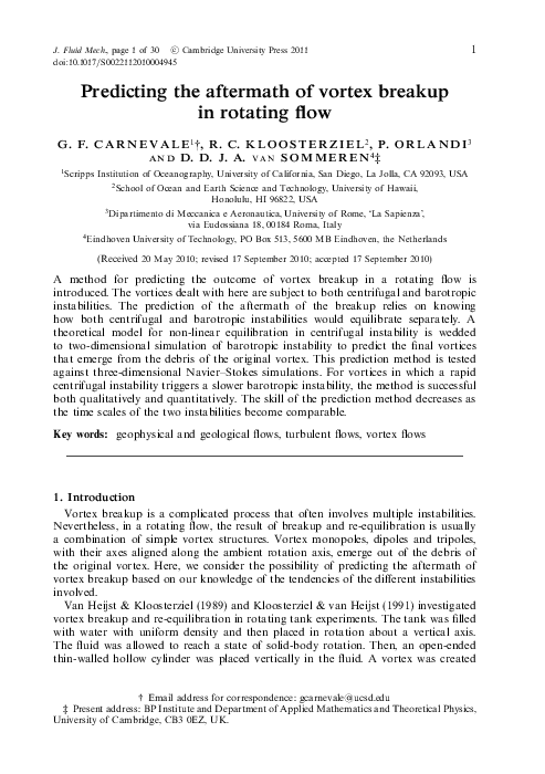 (PDF) Predicting the aftermath of vortex breakup in rotating flow
