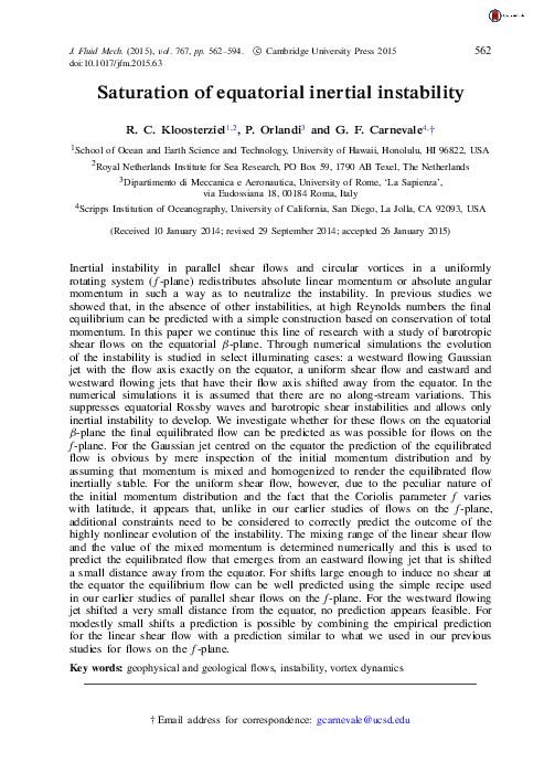 (PDF) Saturation of equatorial inertial instability
