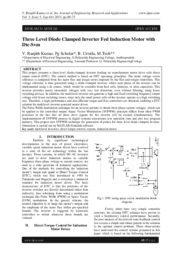 (PDF) Three Level Diode Clamped Inverter Fed Induction Motor with Dtc-Svm | harinath reddy ...