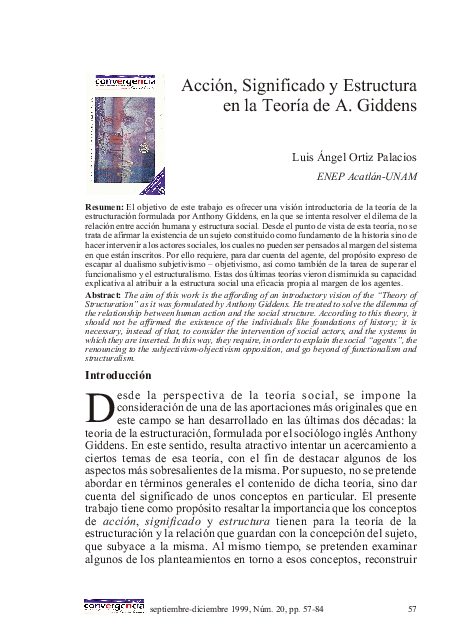 (PDF) Acción, Significado y Estructura en la Teoría de A. Giddens