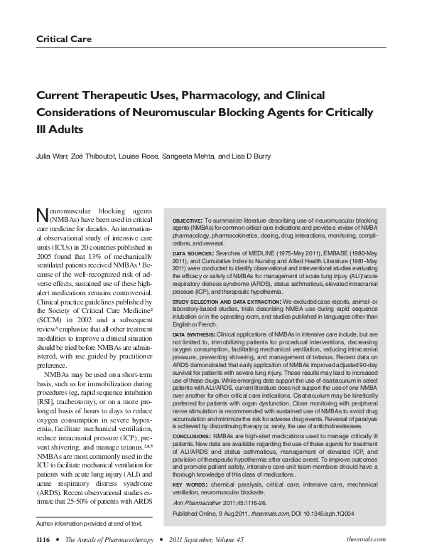 (PDF) Current Therapeutic Uses, Pharmacology, and Clinical Considerations of Neuromuscular ...