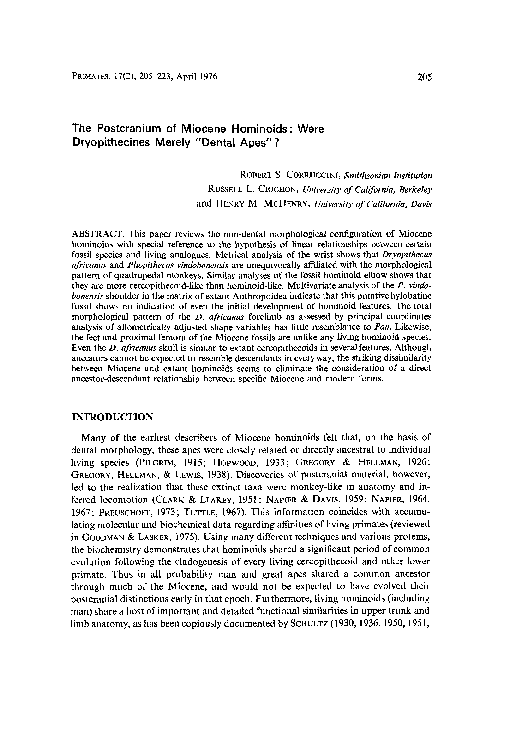 (PDF) The postcranium of Miocene hominoids: Were dryopithecines merely ...