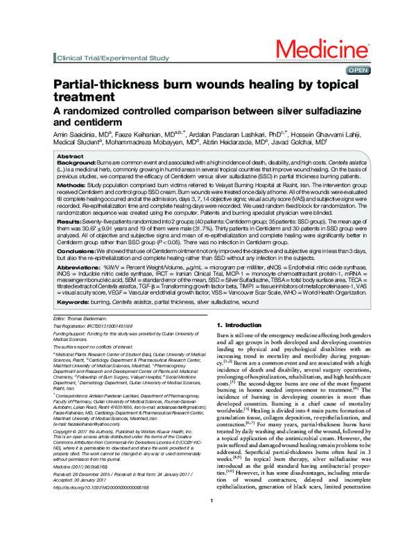 (PDF) Partial-thickness burn wounds healing by topical treatment: A ...