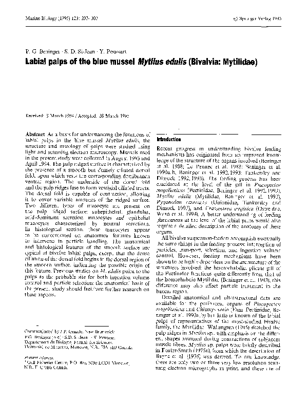 (PDF) Labial palps of the blue mussel Mytilus edulis (Bivalvia: Mytilidae)
