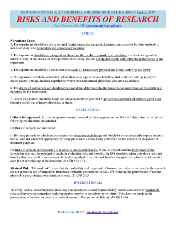 (PDF) RISKS AND BENEFITS OF RESEARCH