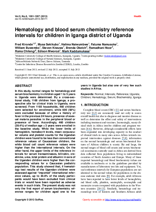 Hematology Pediatric Reference Ranges